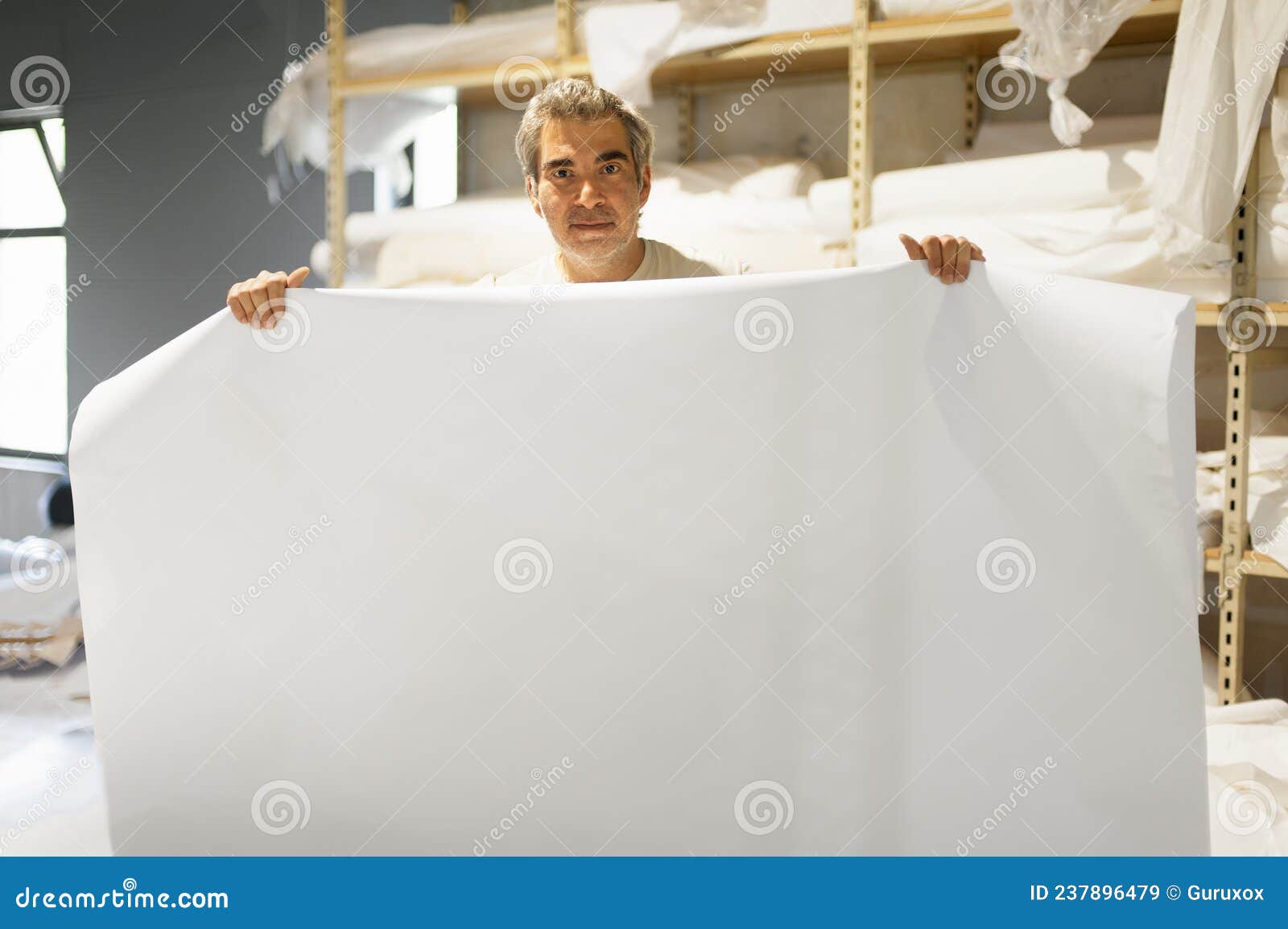 Technician Show Blank Empty Space of Paper on Printer Plotter Stock ...