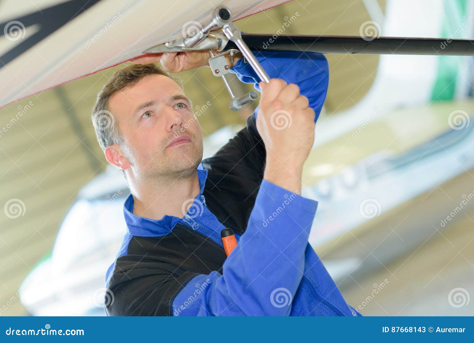 Technician Working on Airplane Stock Image - Image of repair, worker ...