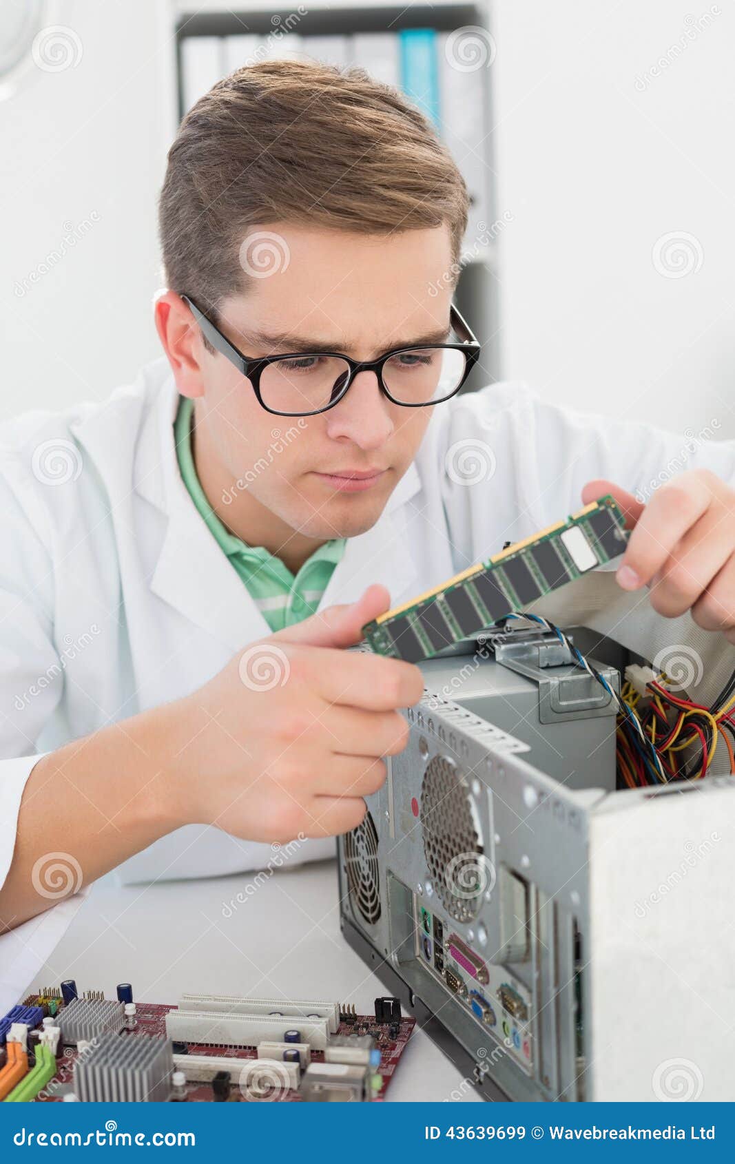 Technician Working on Broken Cpu Stock Image - Image of support, male ...