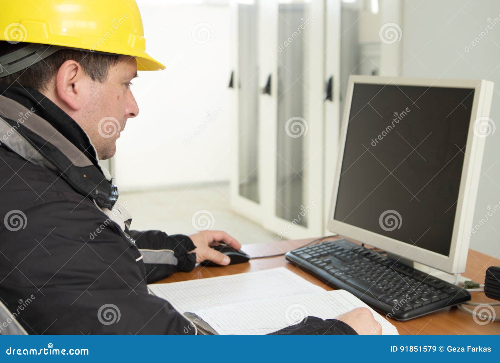Technician Working on the Computer in the Power Plant Control C Stock ...