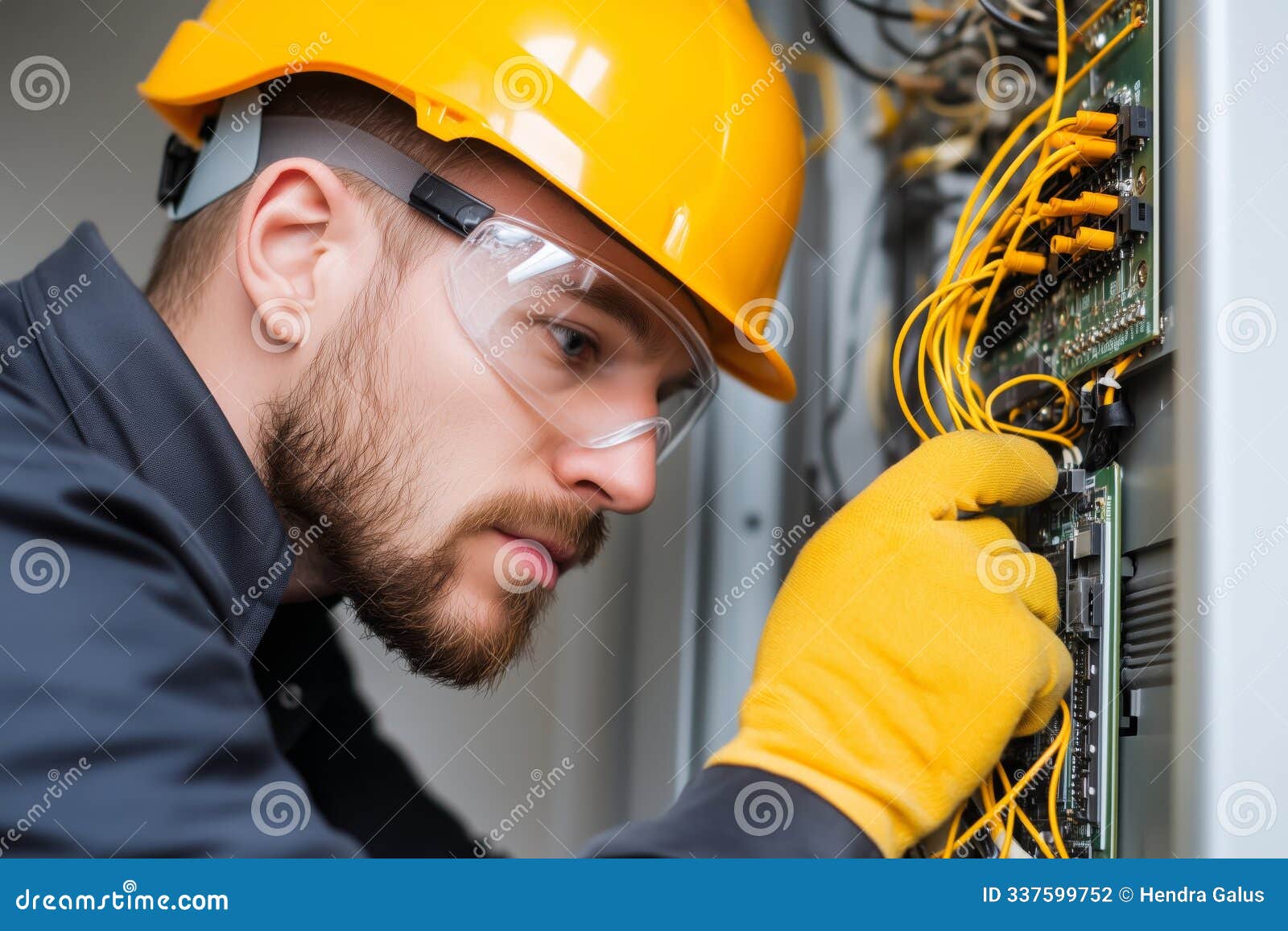 Technician Working on Electrical Wiring in Control Panel. Electrical ...