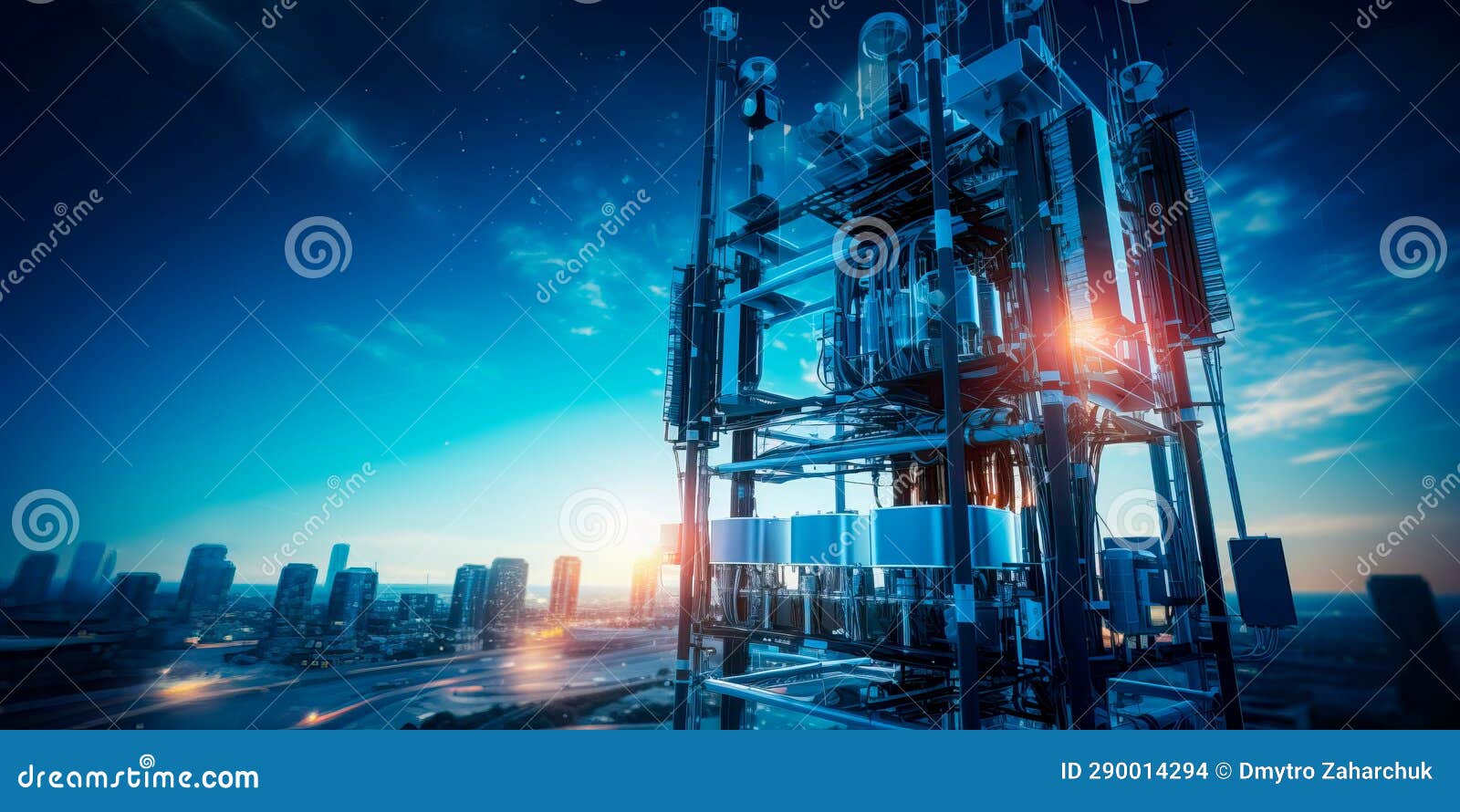 Technician Working on a 5G Cell Tower, Highlighting the Infrastructure ...