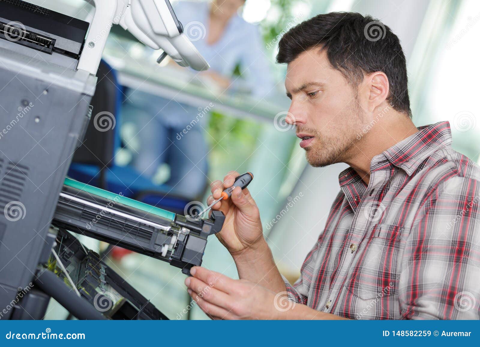 Technician Working on Printer Stock Image - Image of broken, desktop ...