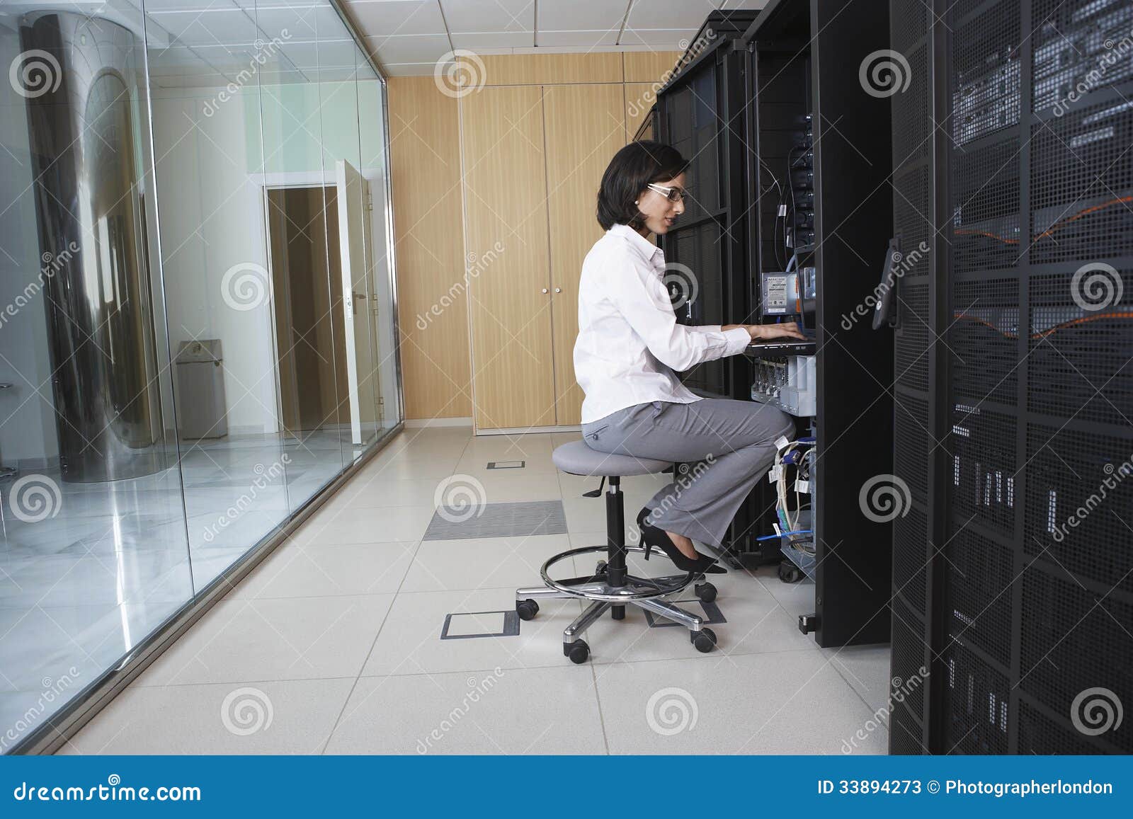 Technician Working in Server Room Stock Image - Image of internet ...