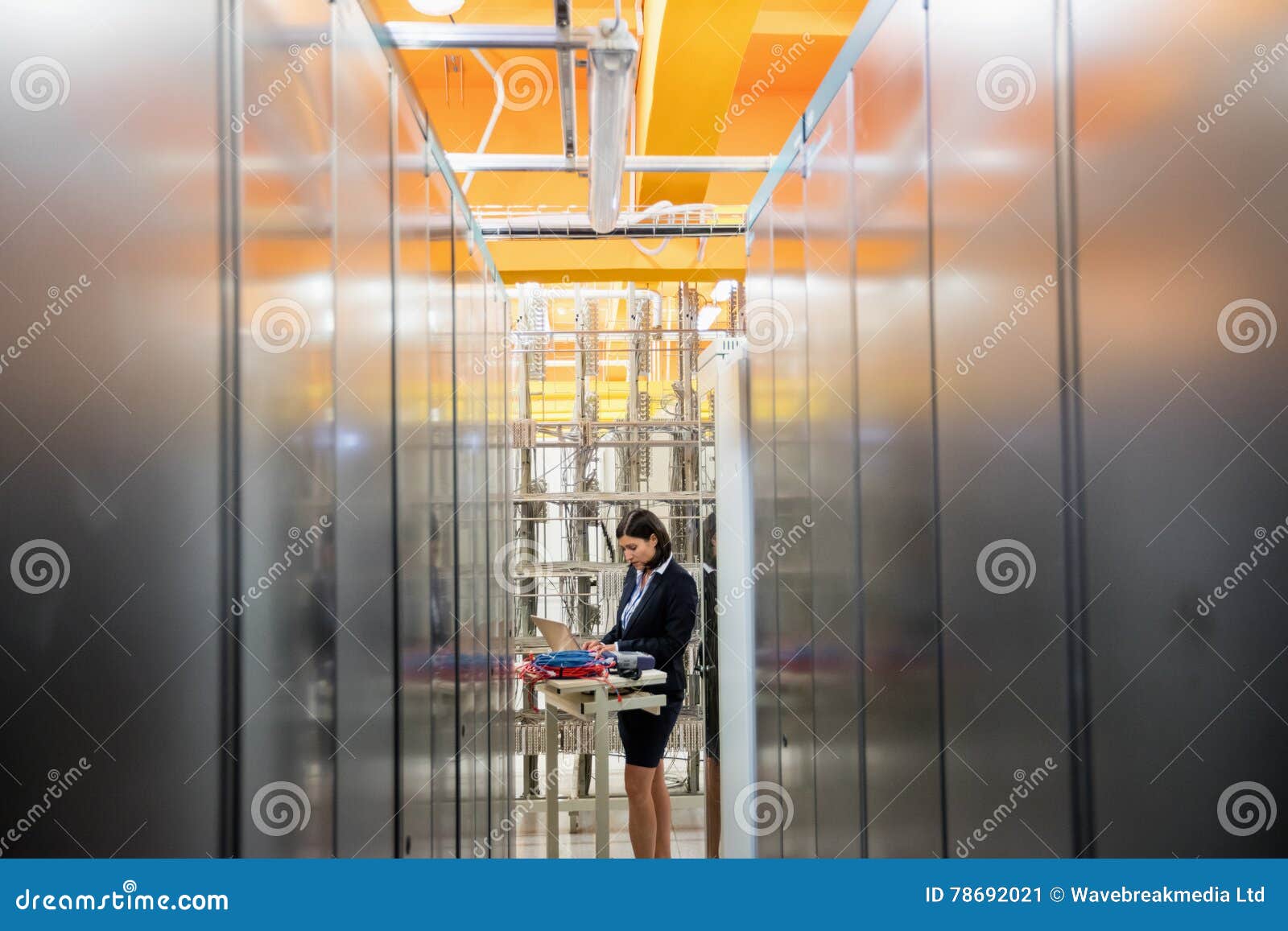 Technician Working in Server Room Stock Image - Image of female ...