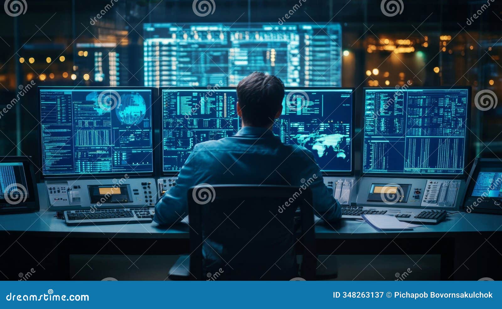 Technician Working in Telecommunications Control Room Stock ...