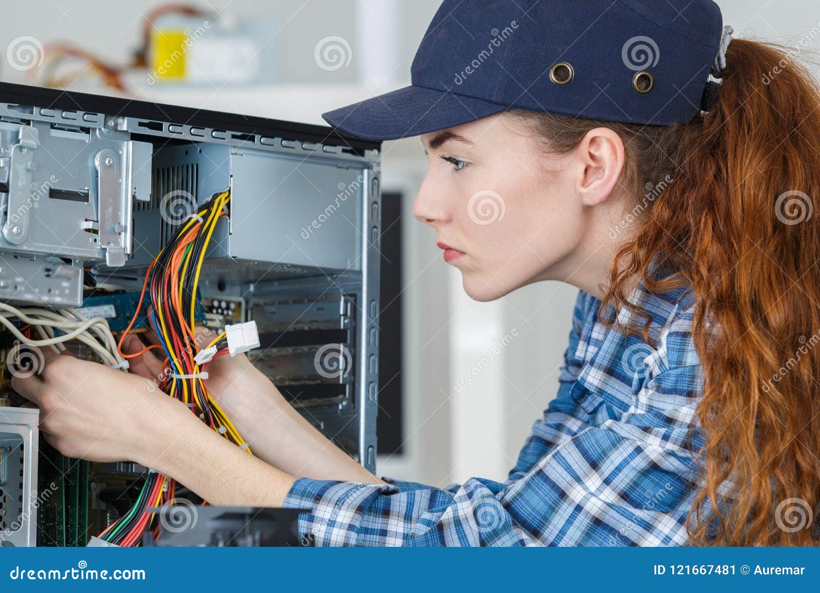 Technician Working on Tower Computer Stock Image - Image of hand ...