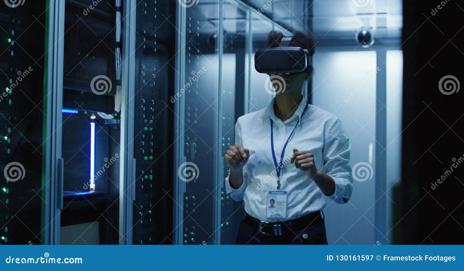 Technician Works in a Data Center Wearing a VR Headset Stock Image ...