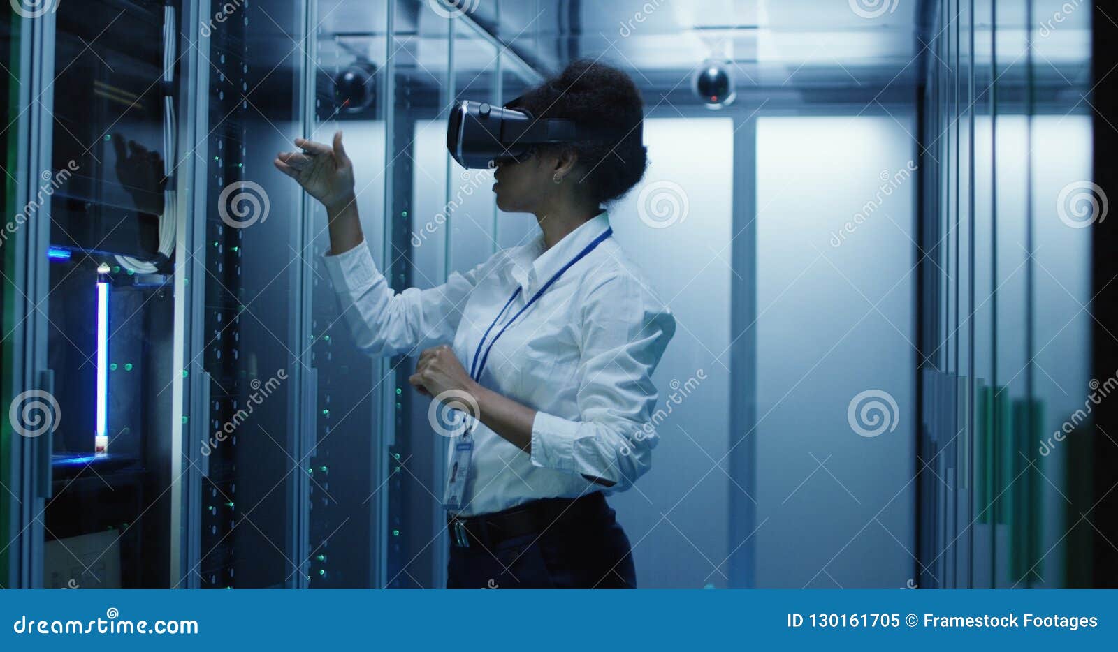 Technician Works in a Data Center Wearing a VR Headset Stock Image ...