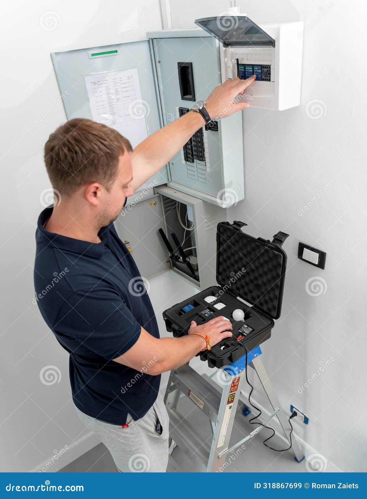 A Technician Works with a Demo Kit of the Smart Home System Stock Image ...