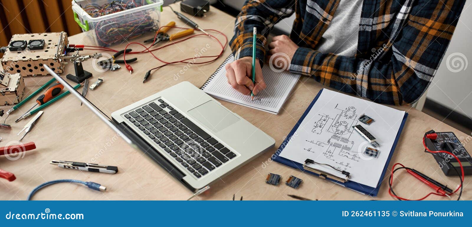 It Technician Writing Technical Scheme in Notebook Stock Image - Image ...
