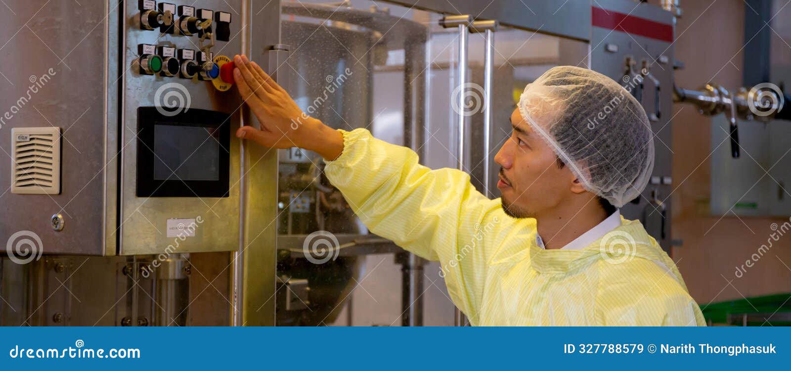 Technician Young Man Adjust Control Panel of Machine in Factory for ...