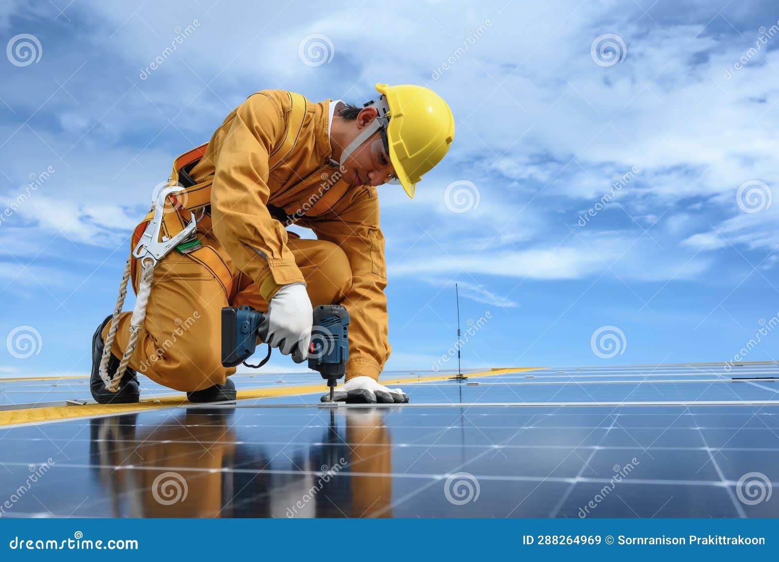 Technician Young Wearing Safety Protective Clothing on Walkway and ...