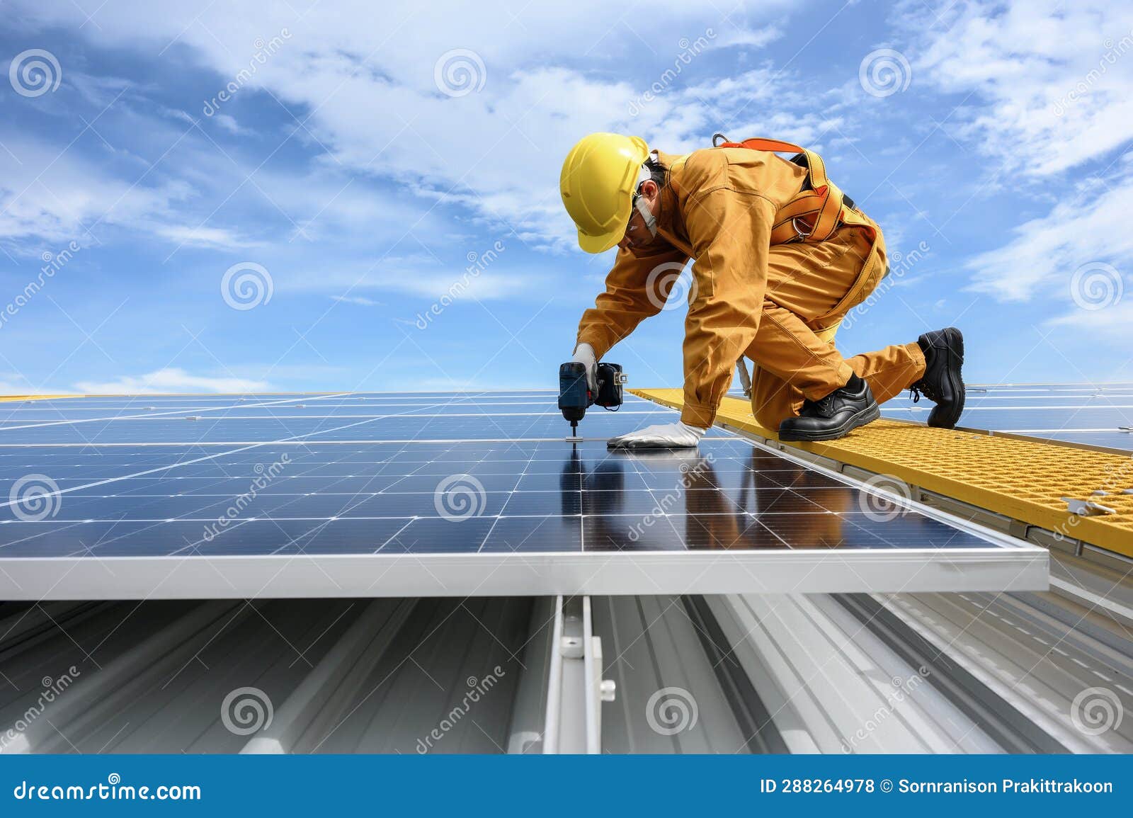 Technician Young Wearing Safety Protective Clothing on Walkway and ...