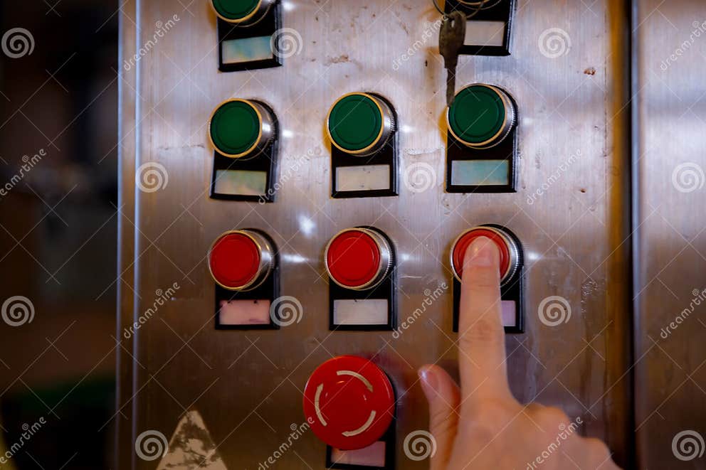 Technician Young Woman Adjust Control Panel of Machine in Factory for ...
