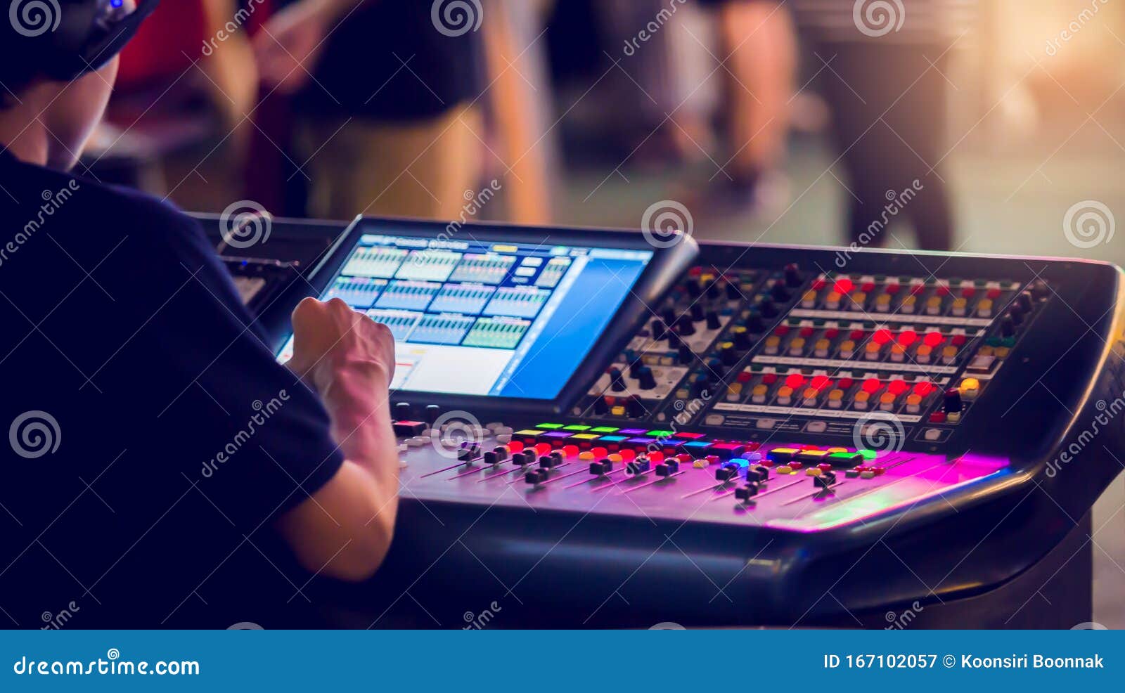 Technicians are Controlling the Sound System and Lighting System on the ...