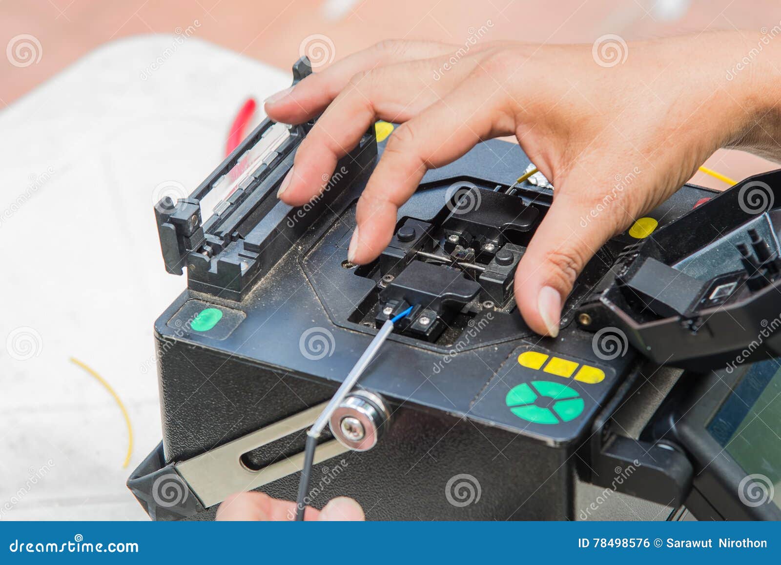 Technicians Cutting and Fusion Fiber Optic Cables. Stock Photo - Image ...
