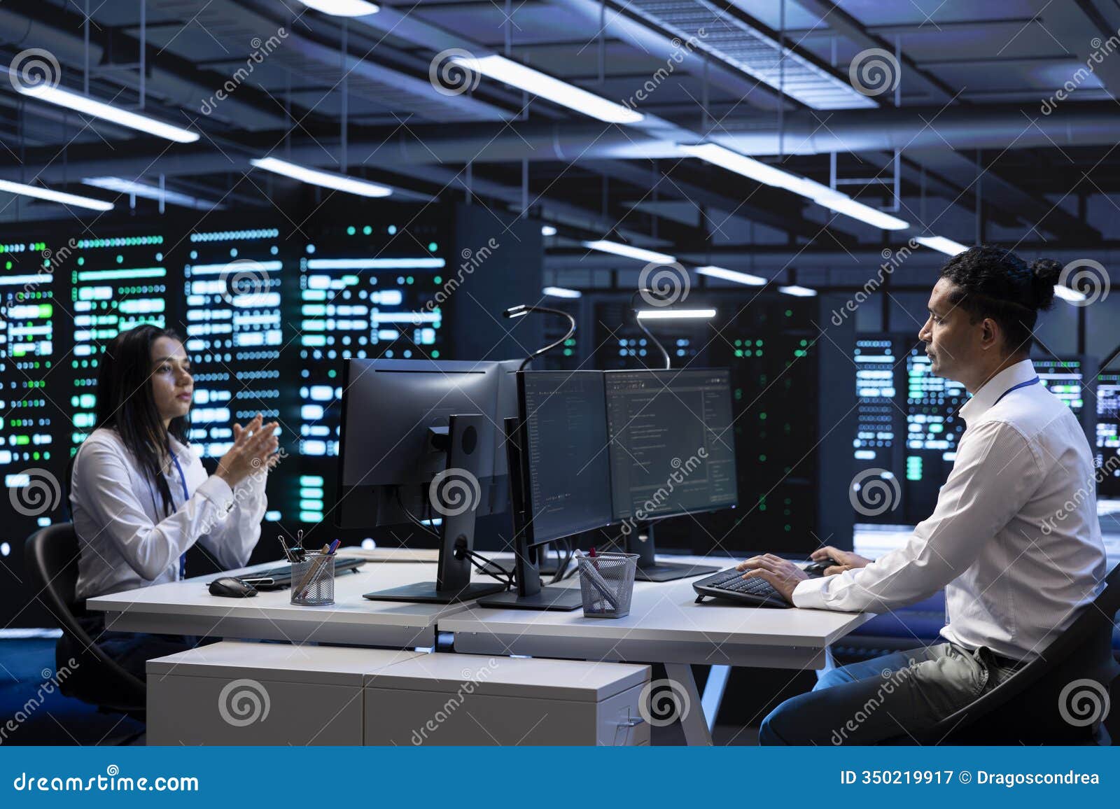 Technicians in Data Center Workspace Running System Diagnostic Tests ...