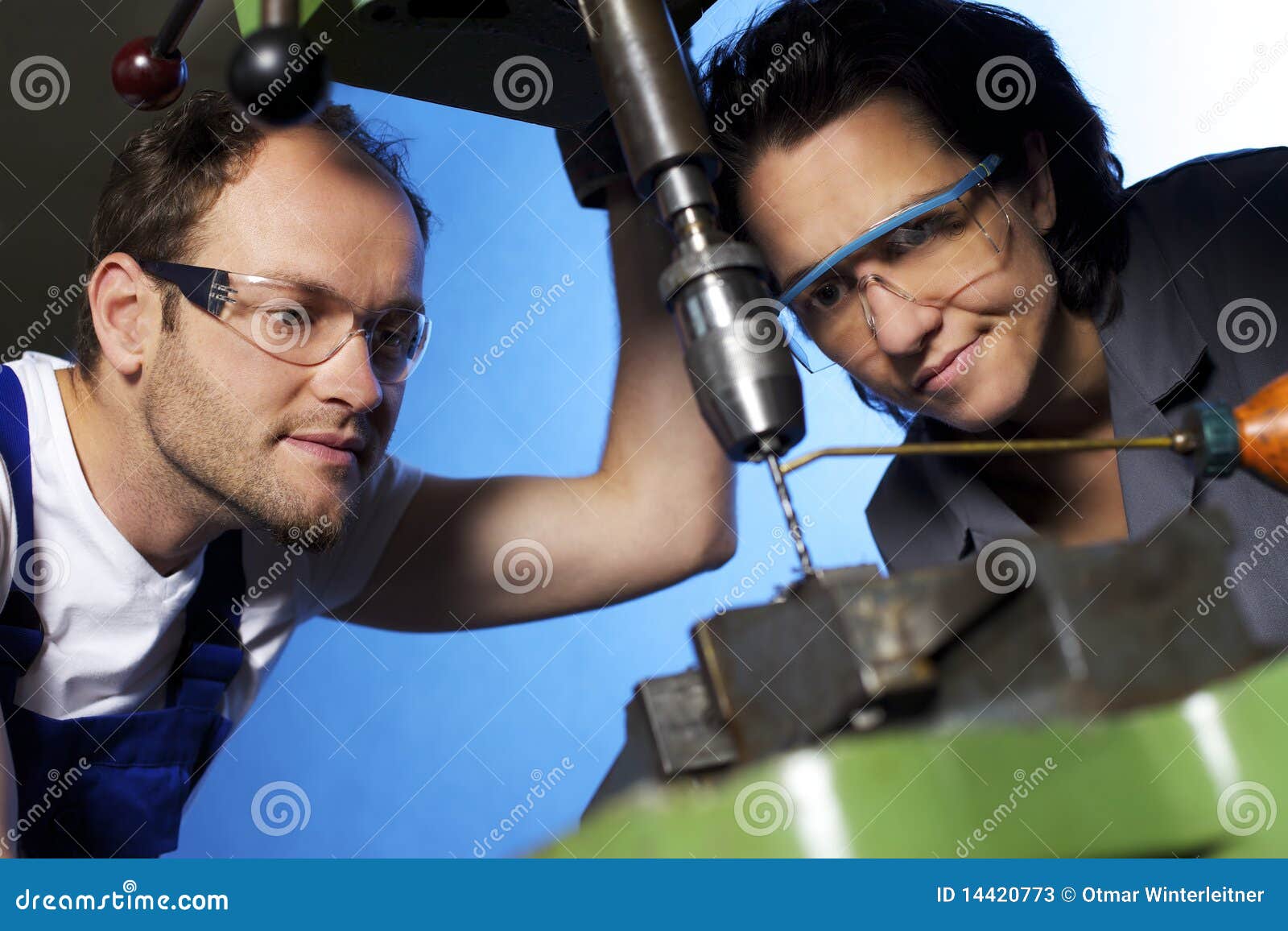Technicians Drilling in Workshop Stock Image - Image of colleague ...