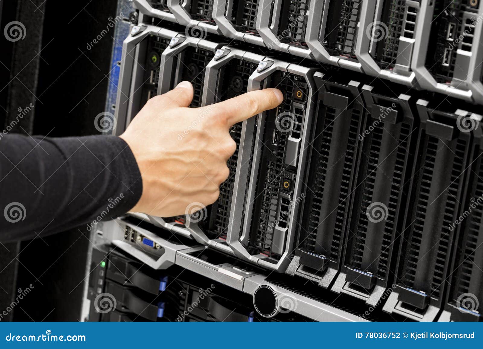 Technicians Hand Touching Blade Server at Data Center Stock Photo ...