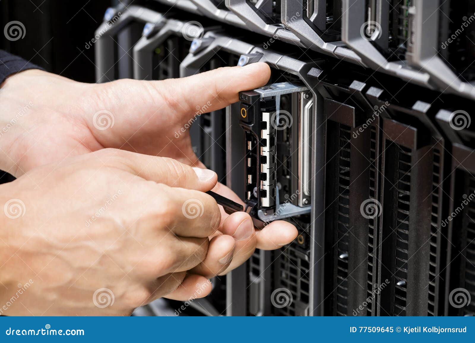 It Technicians Hands Working on Server at Data Center Stock Image ...