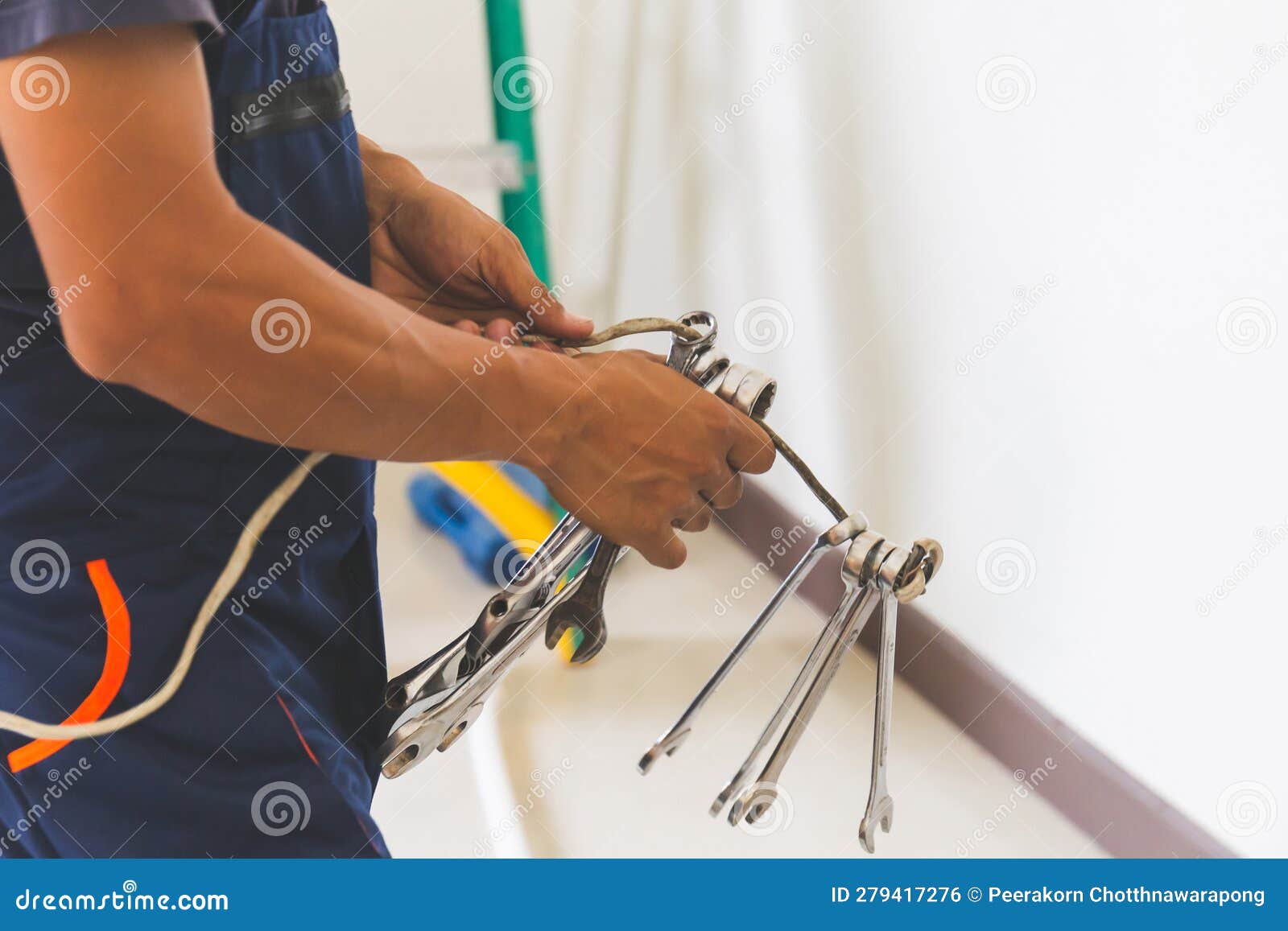 Technicians Holding Sets of Wrenches, Workers Holding Wrench Spanners ...