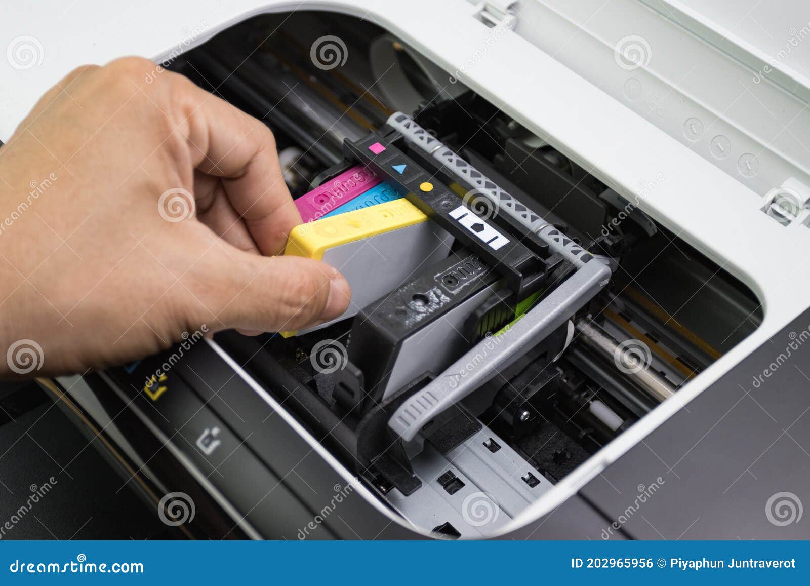 Technicians are Install Setup the Ink Cartridge of a Inkjet Printer the ...