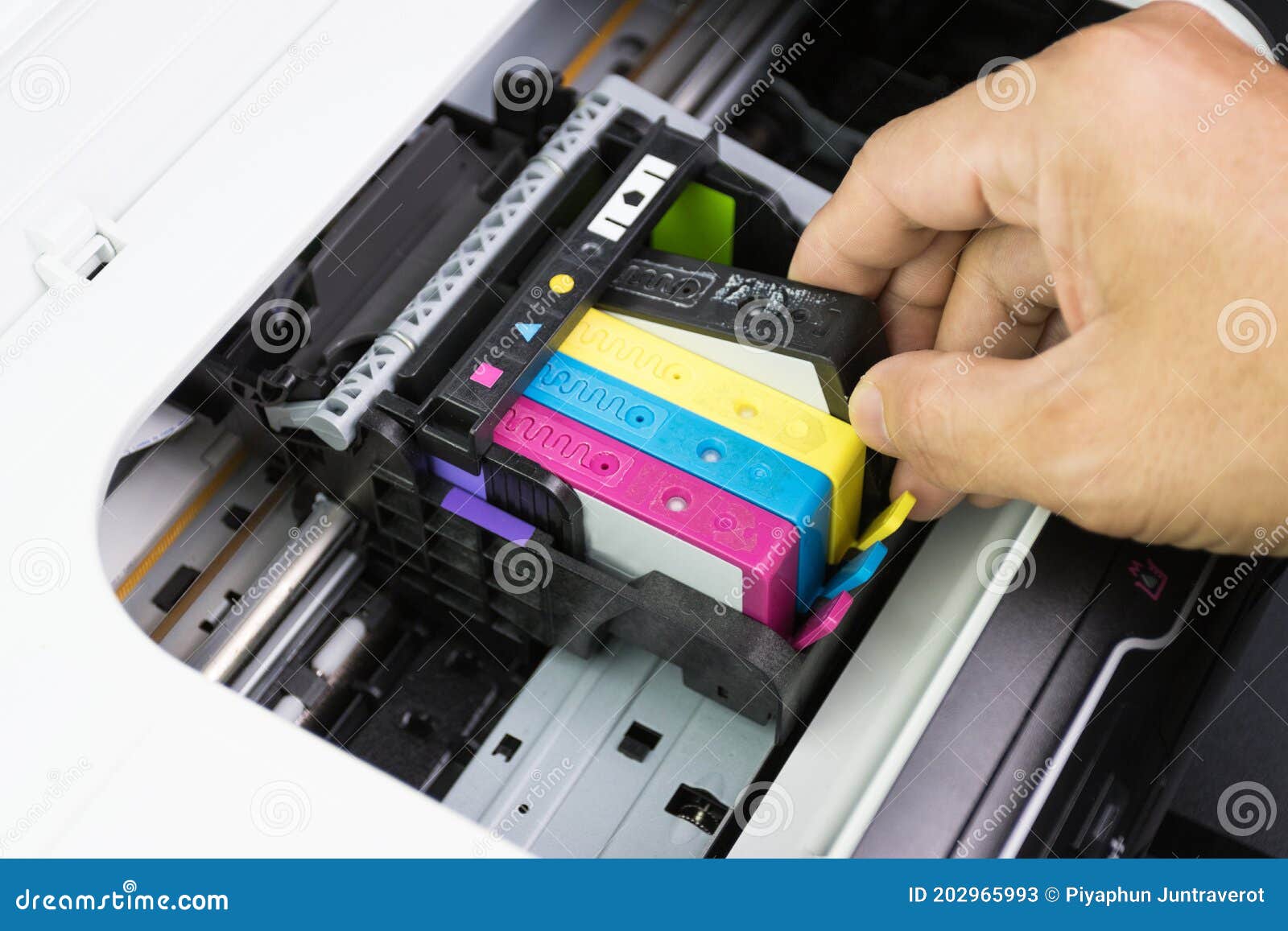 Technicians are Install Setup the Ink Cartridge of a Inkjet Printer the ...