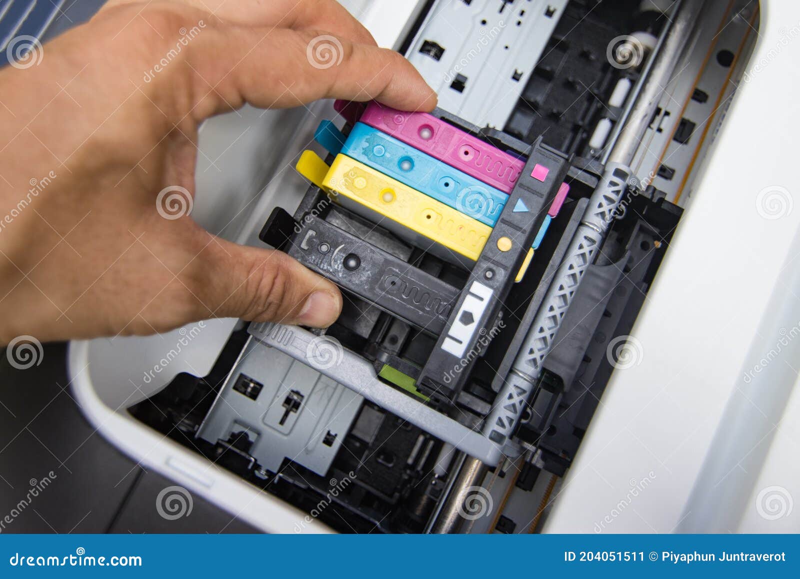 Technicians are Install Setup the Ink Cartridge of a Inkjet Printer the ...