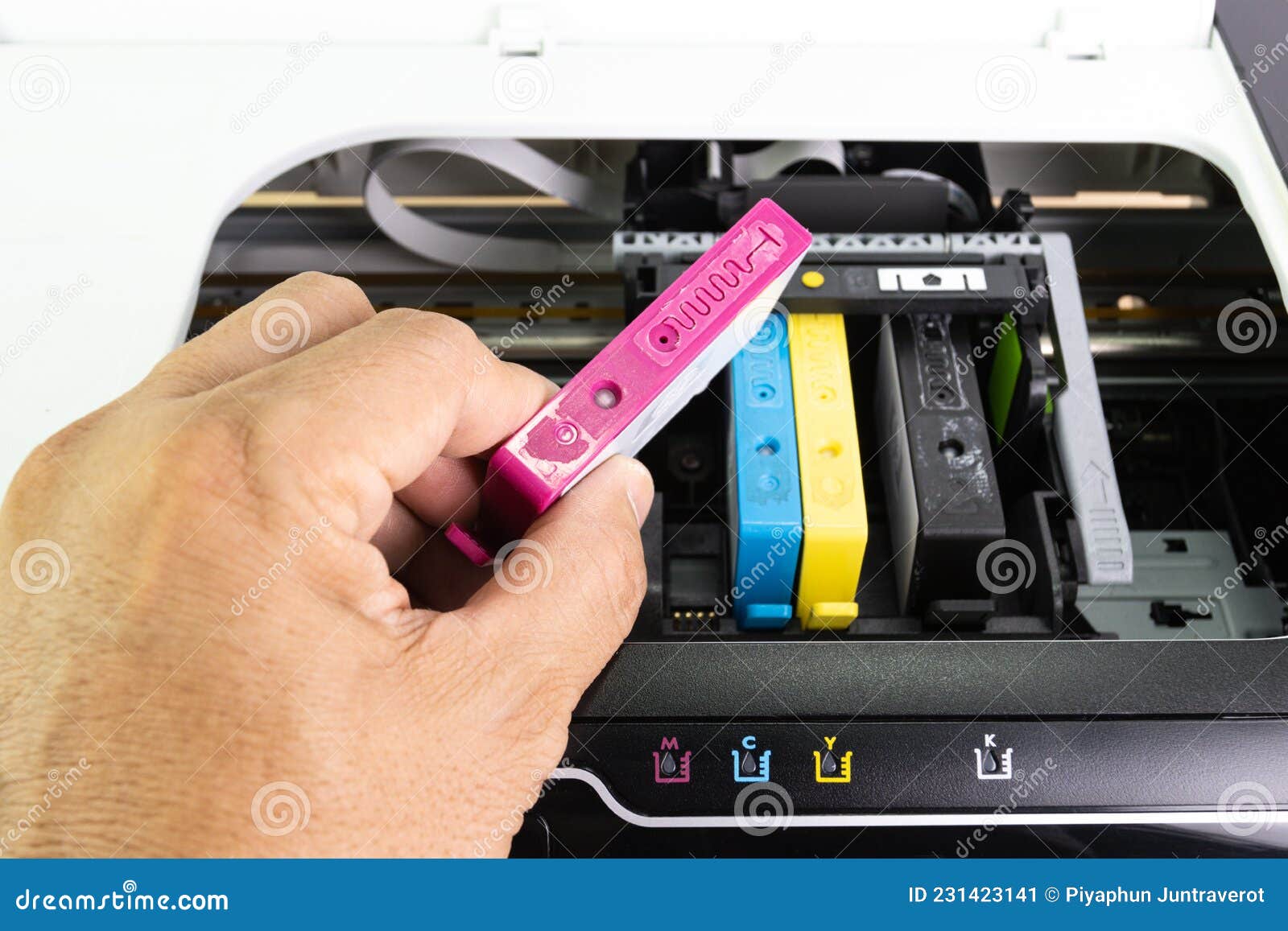 Technicians are Install Setup the Ink Cartridge of a Inkjet Printer the ...