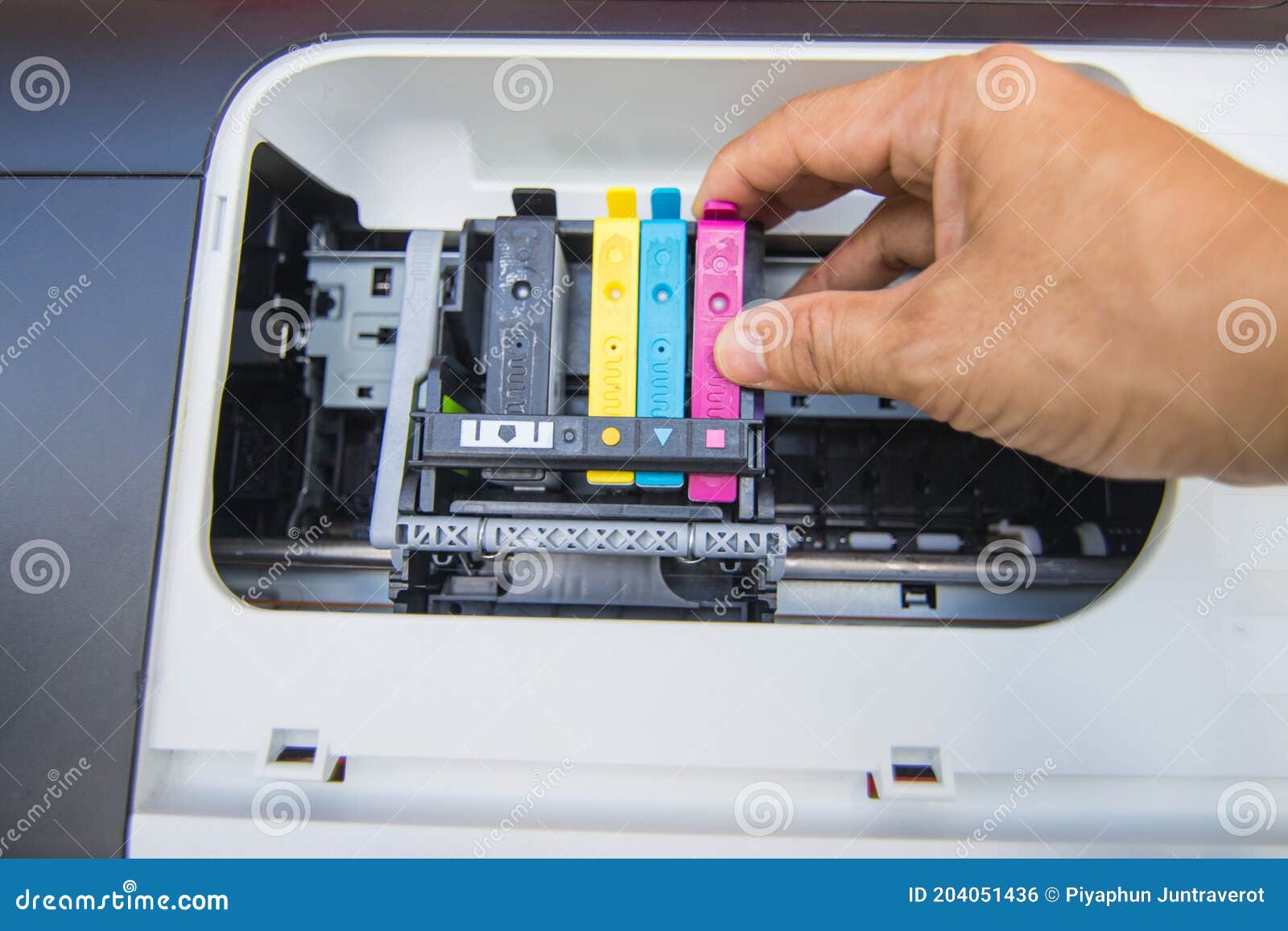 Technicians are Install Setup the Ink Cartridge of a Inkjet Printer the ...