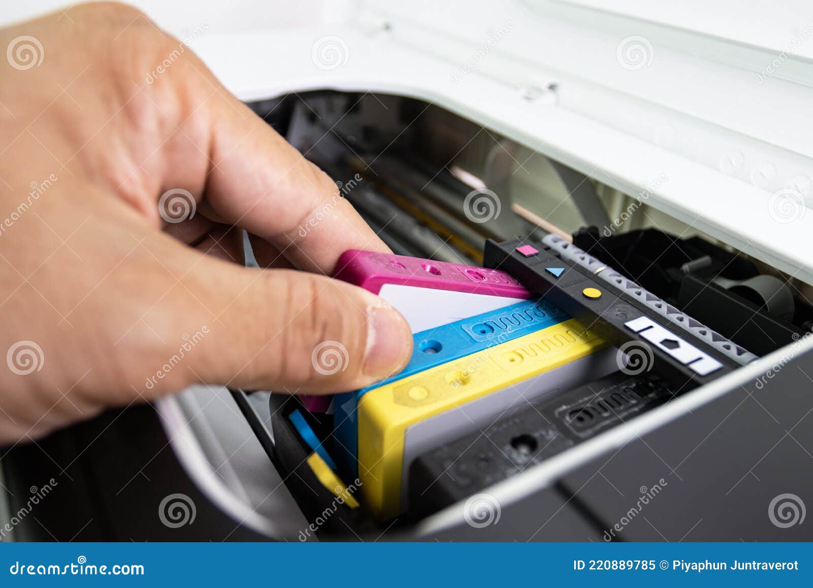 Technicians are Install Setup the Ink Cartridge of a Inkjet Printer the ...
