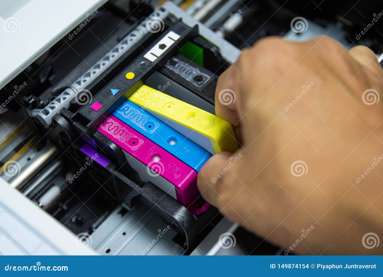 Technicians are Installing the Color Printer Inkjet Cartridge Stock ...