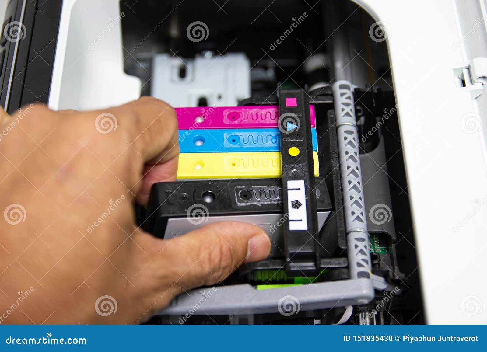 Technicians are Installing the Color Printer Inkjet Cartridge Stock ...