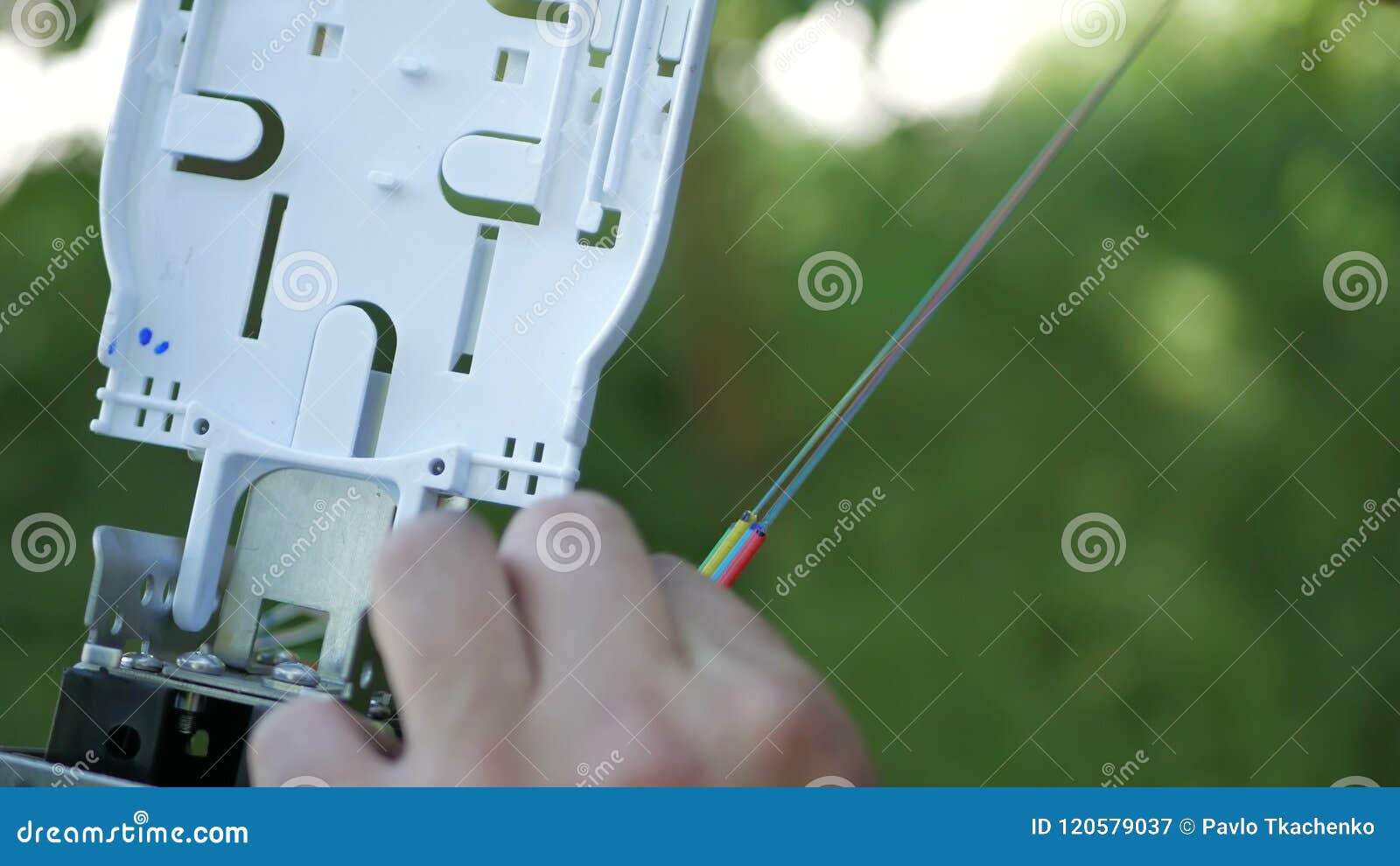 Technicians are Installing Optic Fiber with Cable Ties. Stock Image ...
