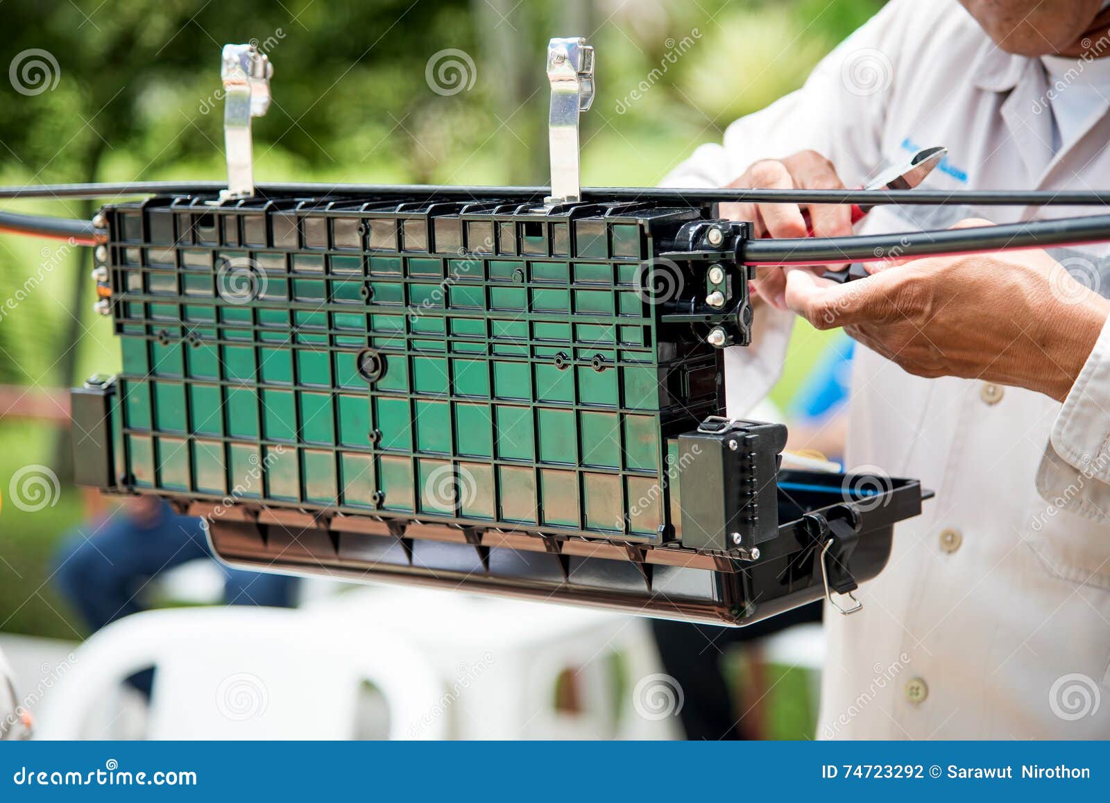 Technicians are Installing Optic Fiber. Stock Photo - Image of site ...