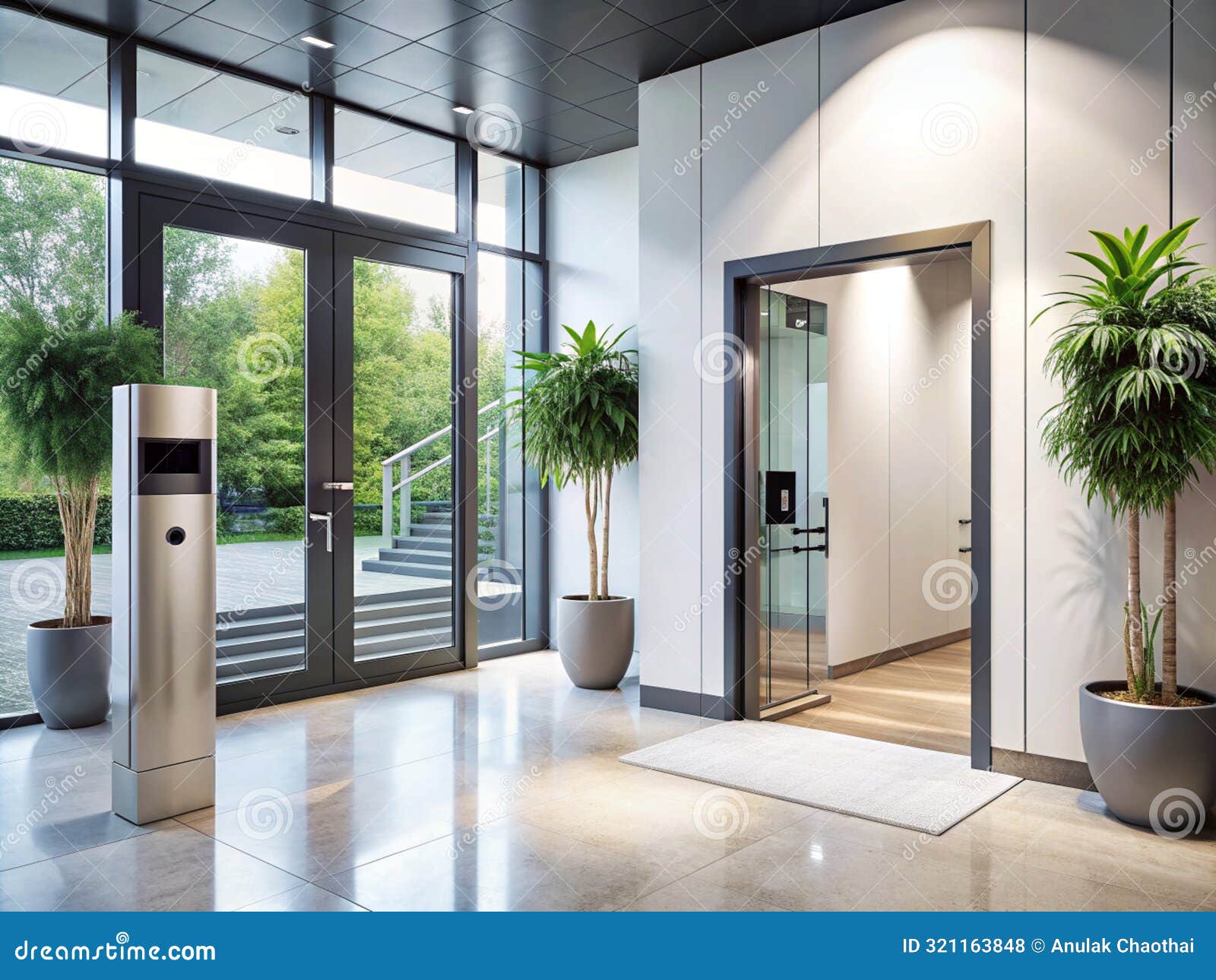 Technicians Installing a Secure Entry System at a Corporate Office ...