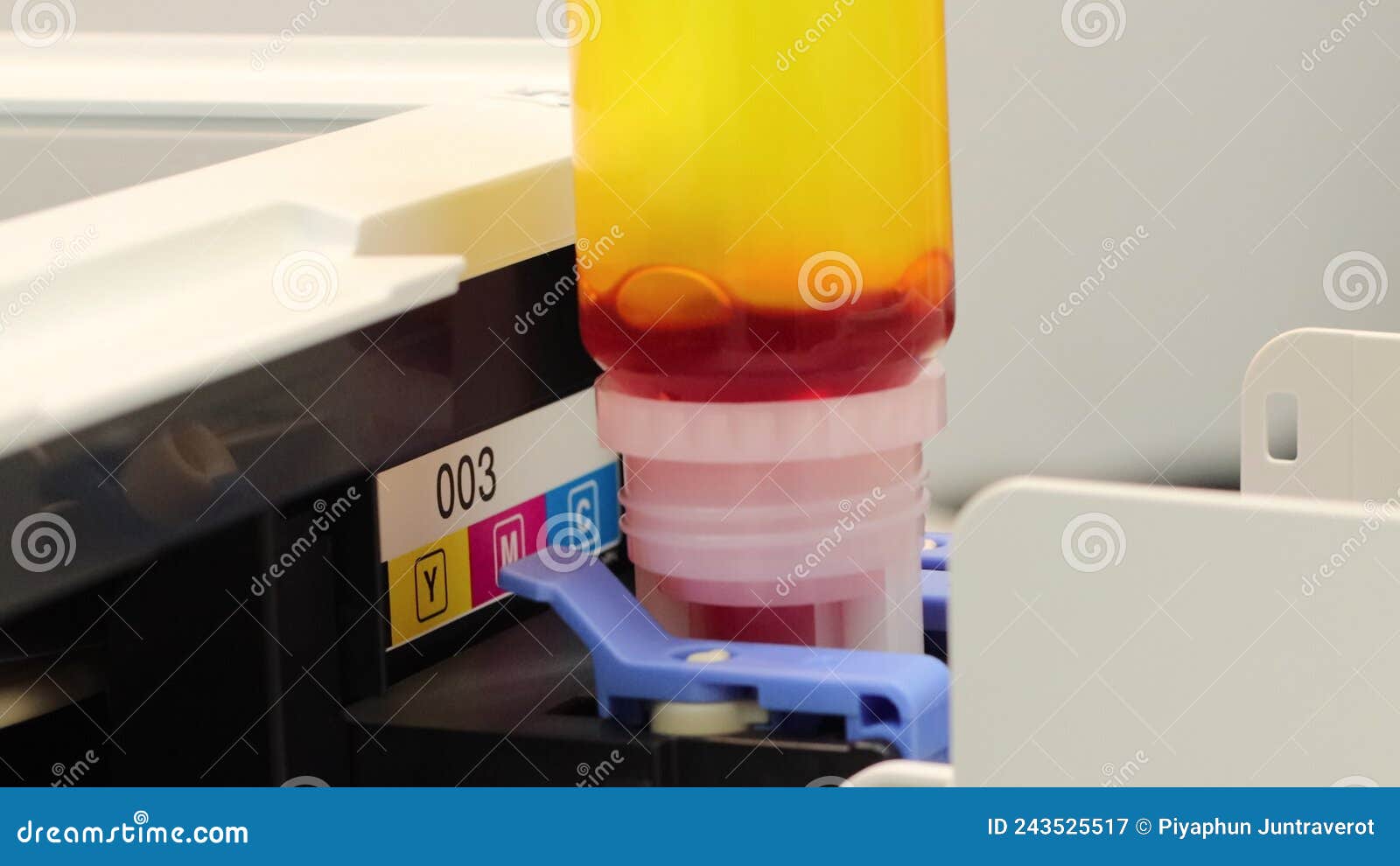 Technicians are Installing Setup the Ink and Insert Ink into the Fill ...
