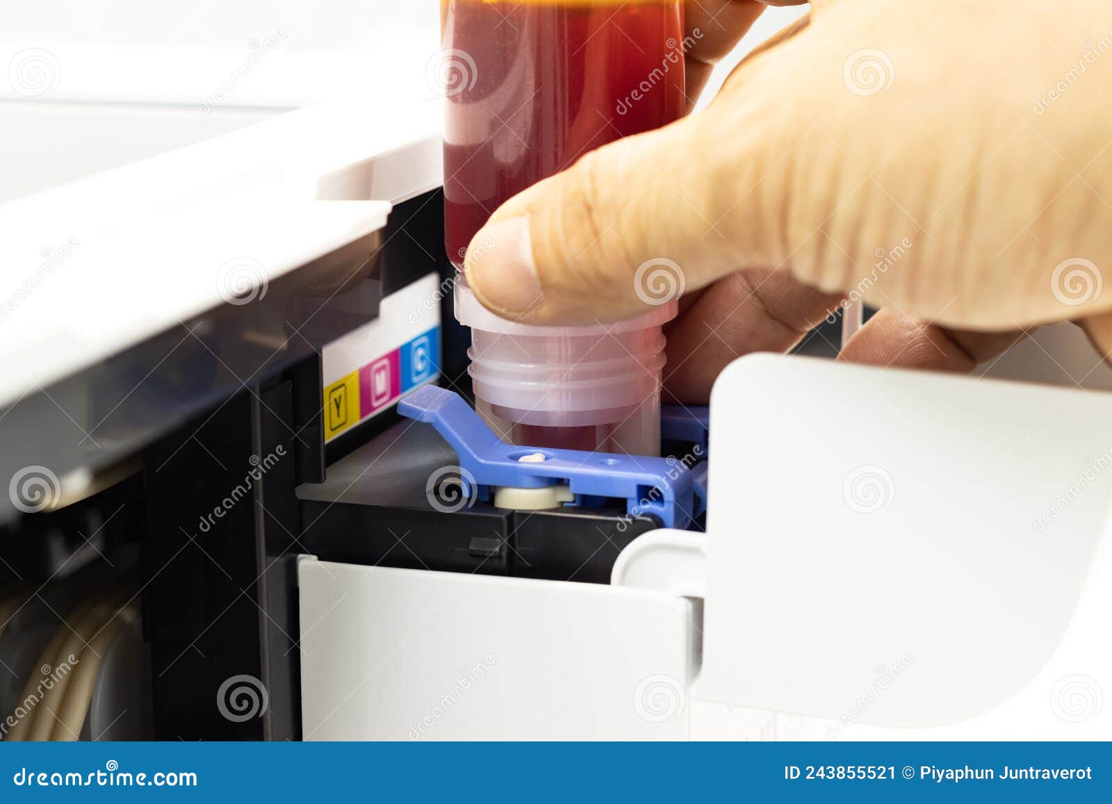 Technicians are Installing Setup the Ink and Insert Ink into the Fill ...