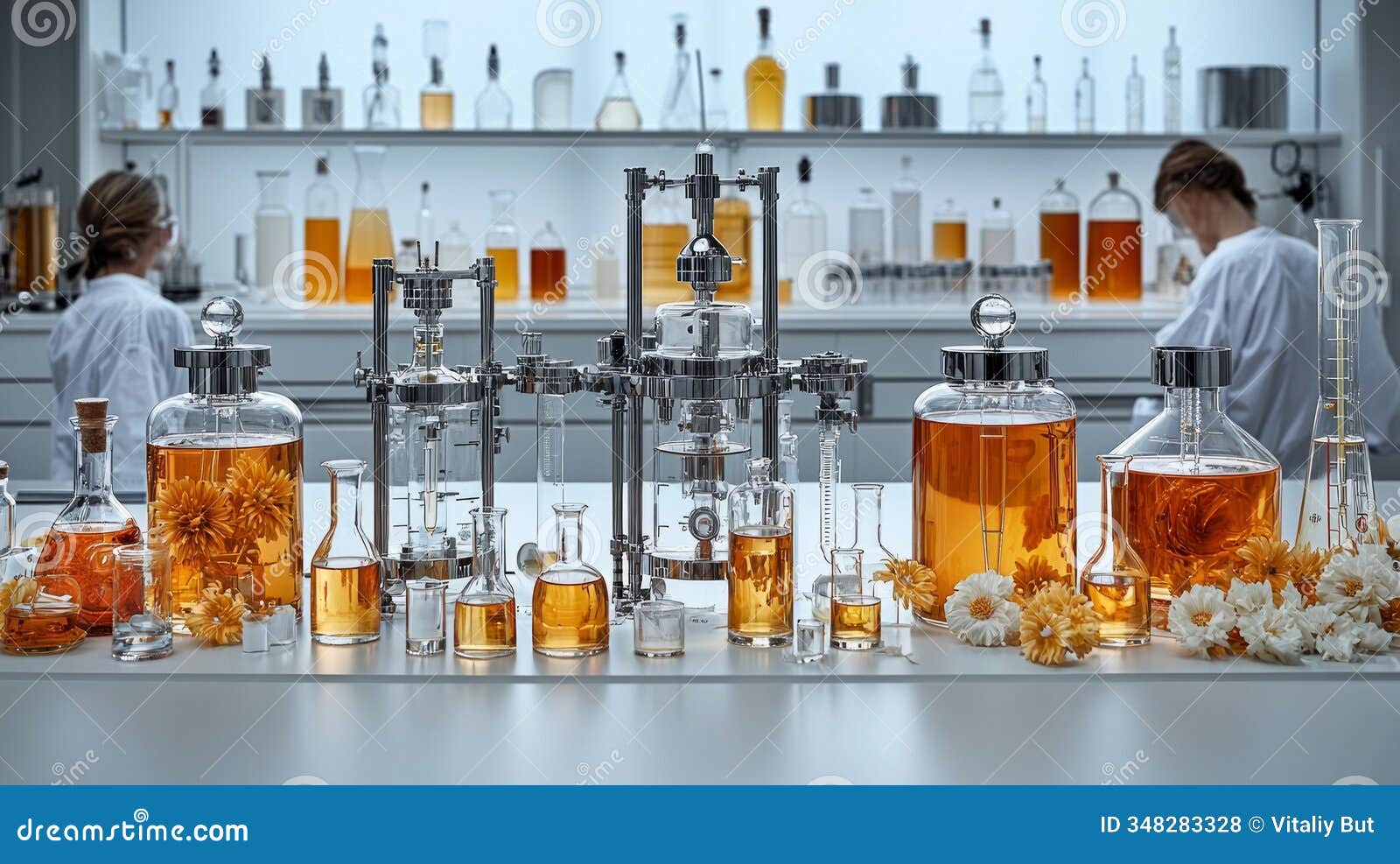 Technicians Lab Coats Engage Precise Extraction and Distillation ...