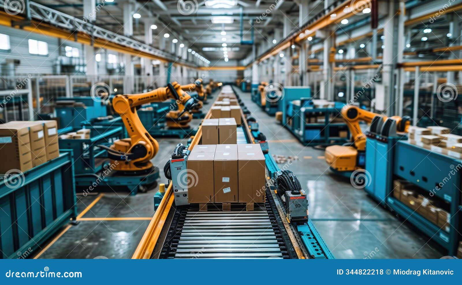 Technicians Overseeing Automated Machinery And Conveyor Systems In A ...