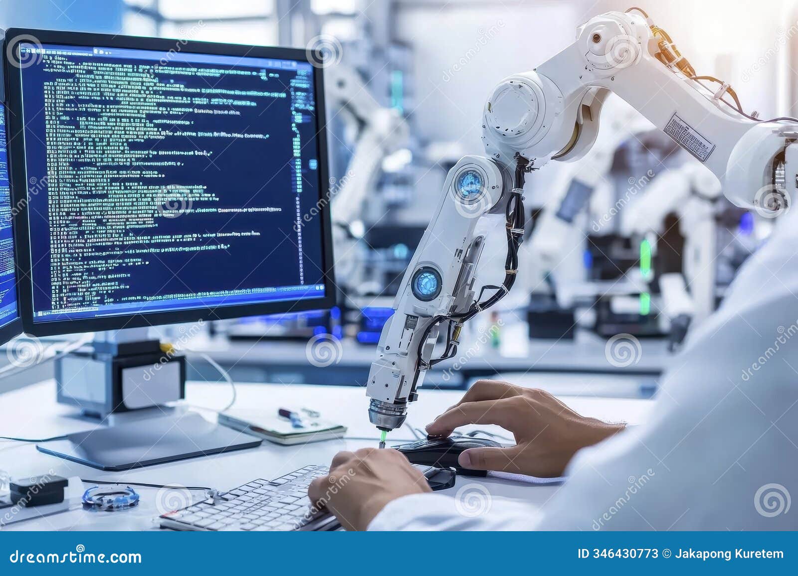 Technicians Performing Maintenance and Programming Tasks in High-Tech ...