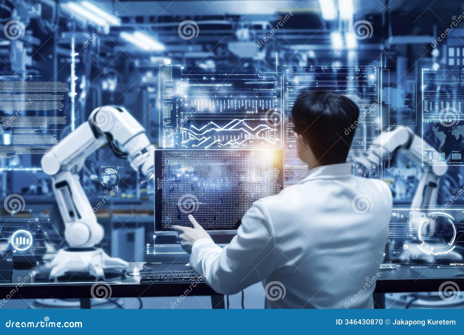 Technicians Performing Maintenance and Programming Tasks in High-Tech ...