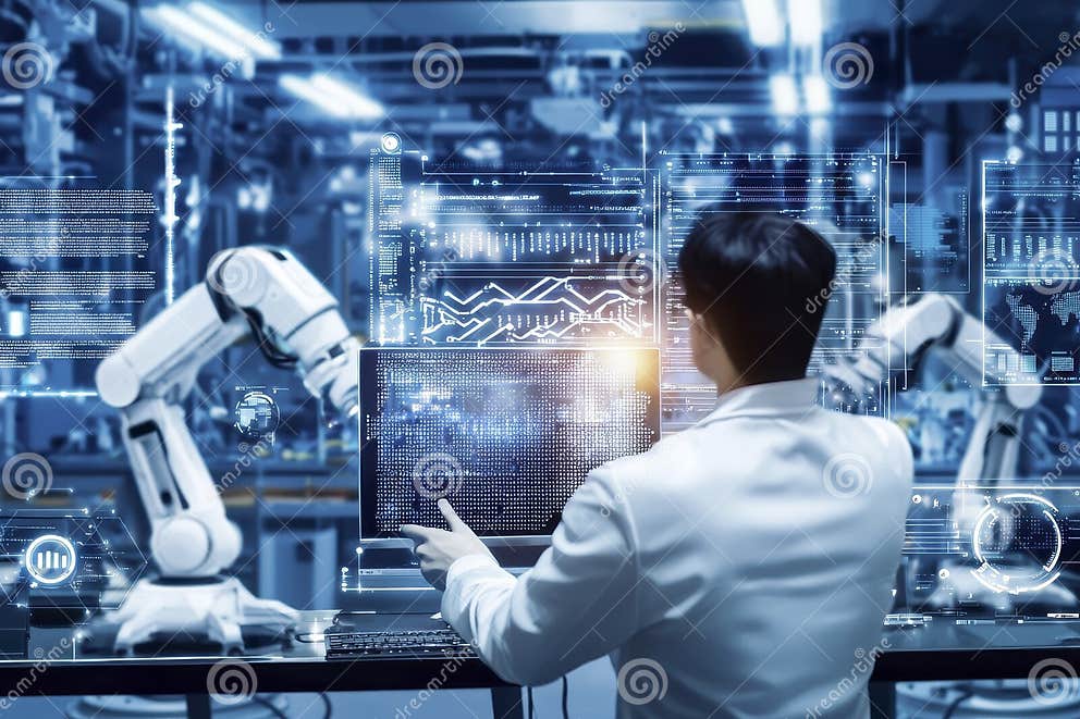 Technicians Performing Maintenance and Programming Tasks in High-Tech ...