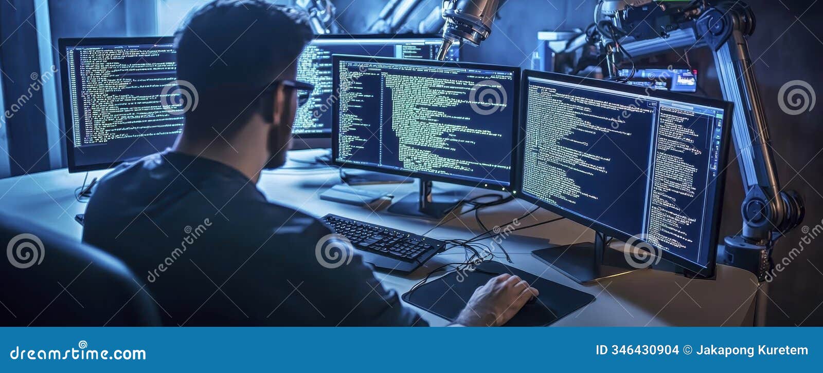 Technicians Performing Maintenance and Programming Tasks in High-Tech ...