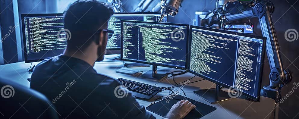 Technicians Performing Maintenance and Programming Tasks in High-Tech ...