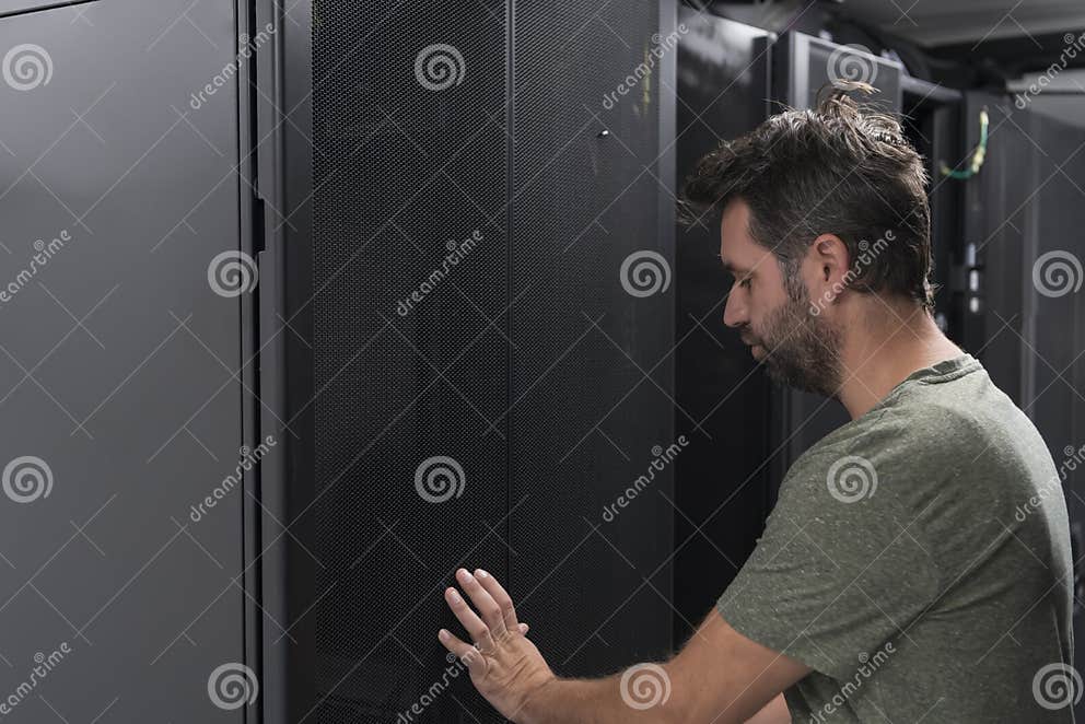 Technicians Team Updating Hardware Inspecting System Performance in ...