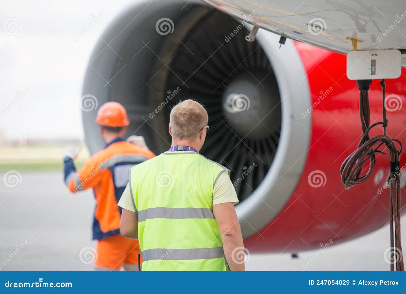 Technicians in Uniform Inspect an Aircraft Engine Stock Image - Image ...