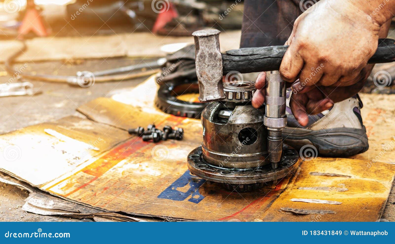 Technicians are Using the Tools To Disassemble the Gears of the Drive ...