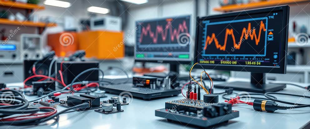 Technicians Work in Lab. Electrical Circuit Test Set. Electronic ...
